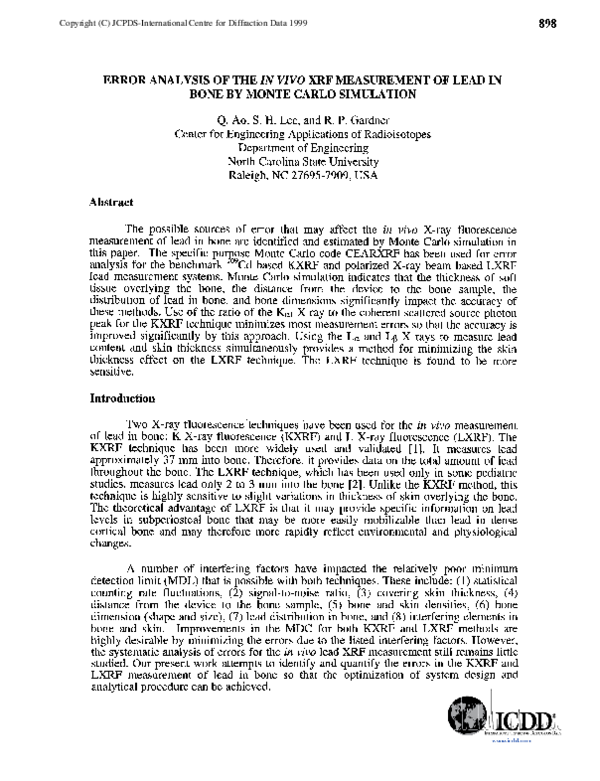 (PDF) Monte Carlo Error Analysis in XRF Lead Measurement