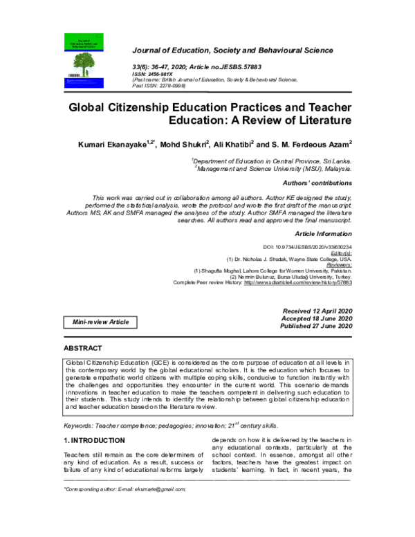 (PDF) Global Citizenship Education Practices and Teacher Education: A ...