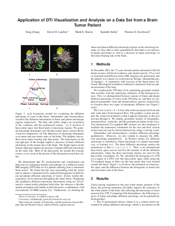 Pdf Application Of Dti Visualization And Analysis On A Data Set From