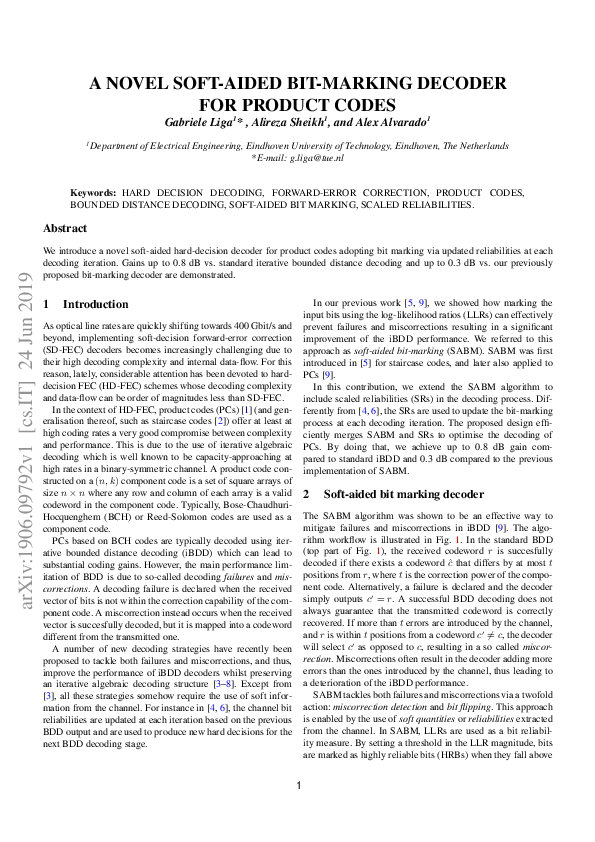 (PDF) A novel soft-aided bit-marking decoder for product codes