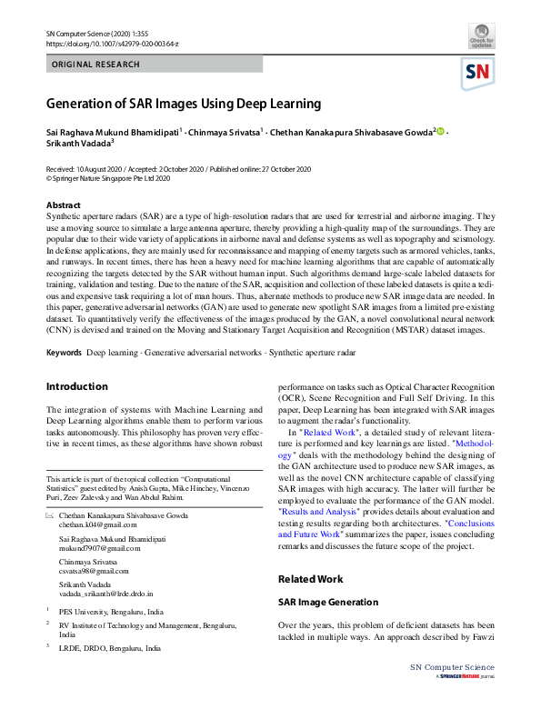 Pdf Generation Of Sar Images Using Deep Learning