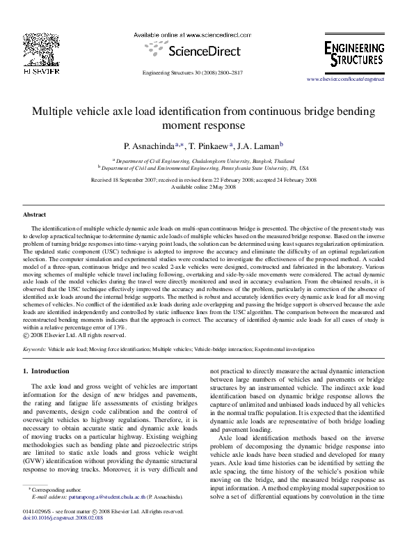 (PDF) Multiple vehicle axle load identification from continuous bridge ...