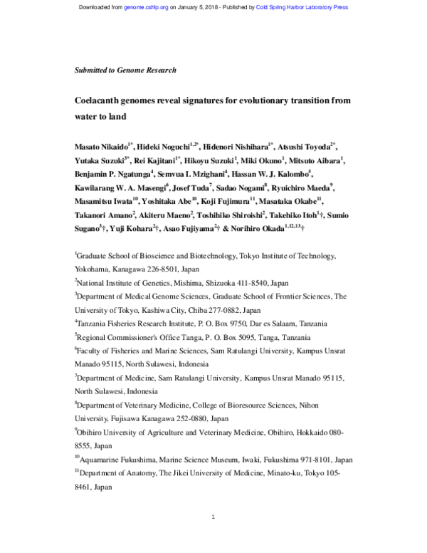 (PDF) Coelacanth genomes reveal signatures for evolutionary transition ...