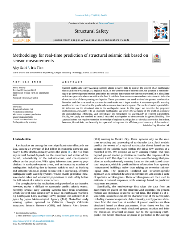 (PDF) Methodology for real-time prediction of structural seismic risk based on sensor measurements