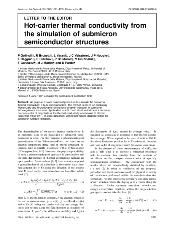 (PDF) Hot-carrier thermal conductivity from the simulation of submicron ...