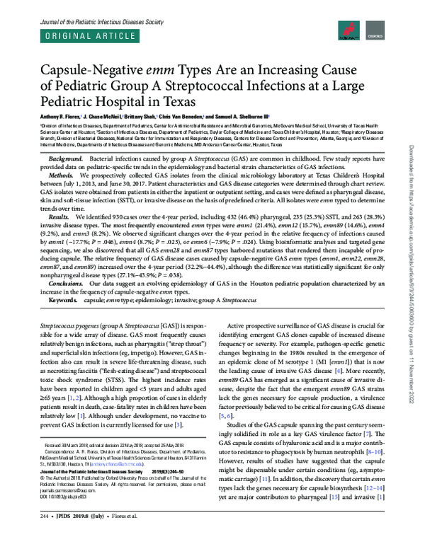 (PDF) Capsule-Negative emm Types Are an Increasing Cause of Pediatric ...