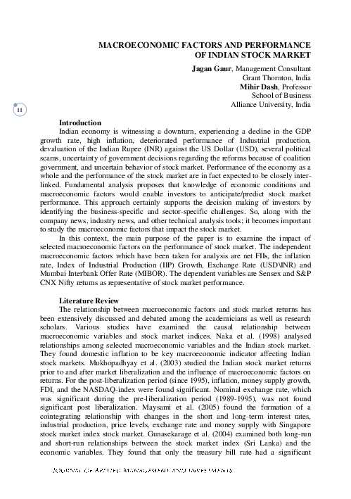 (PDF) Macroeconomic Factors and Performance of Indian Stock Market (PDF) Macroeconomic Factors and Performance of Indian Stock Market