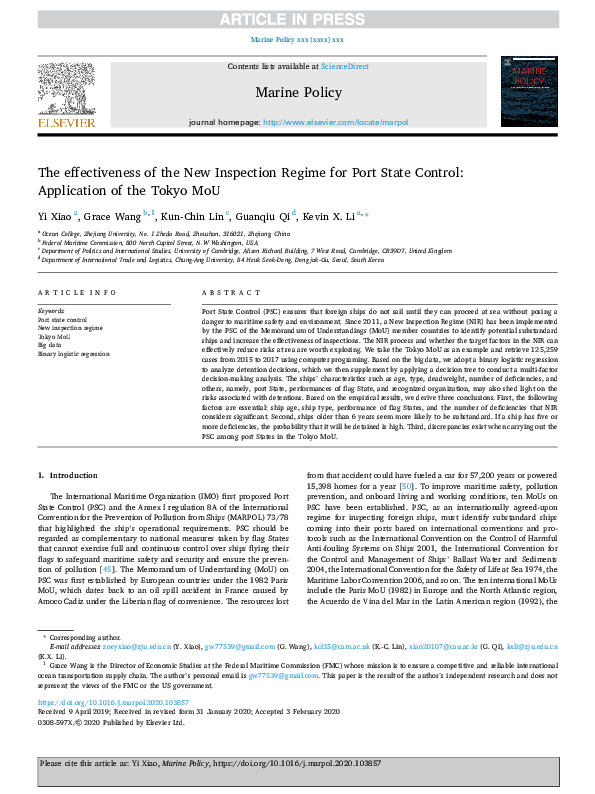 (PDF) The effectiveness of the New Inspection Regime for Port State ...