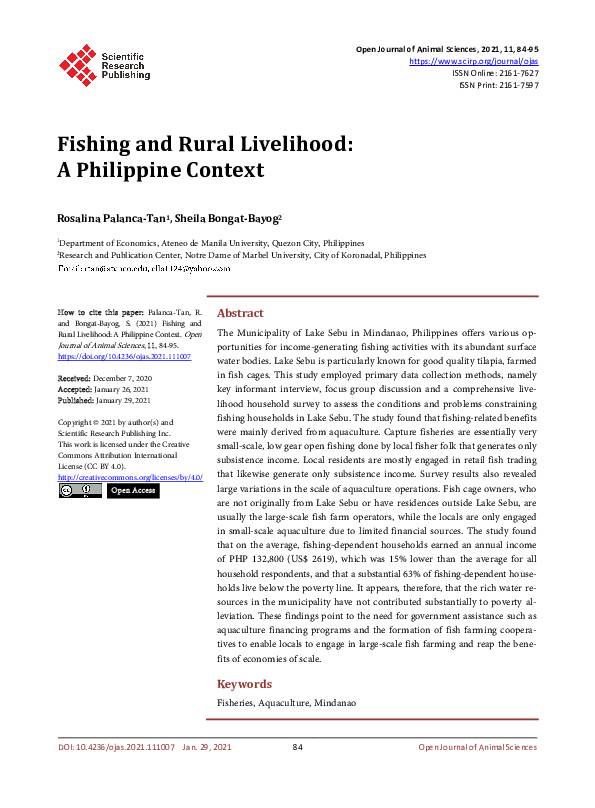 (PDF) Fishing and Rural Livelihood: A Philippine Context