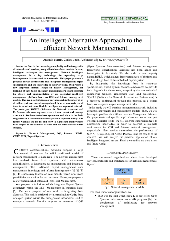 (PDF) An Intelligent Alternative Approach to the efficient Network Management