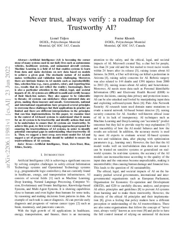 (PDF) Never trust, always verify : a roadmap for Trustworthy AI?