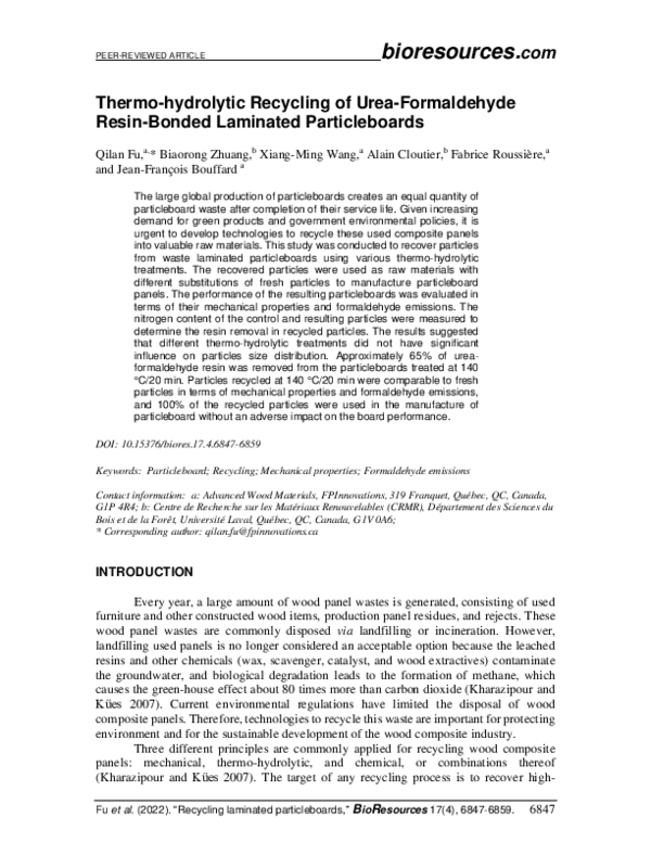(PDF) Thermo-hydrolytic recycling of urea-formaldehyde resin-bonded ...