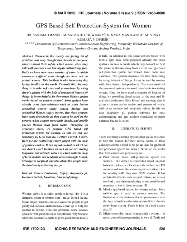 (PDF) GPS Based Self Protection System For Women - IRE Journals