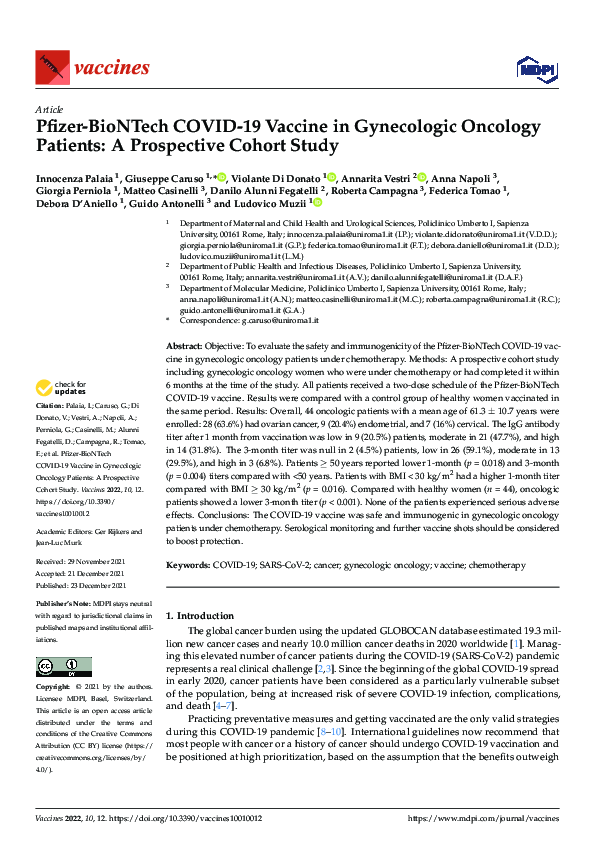 (PDF) Safety and Immunogenicity of Pfizer-BioNTech Vaccine in ...