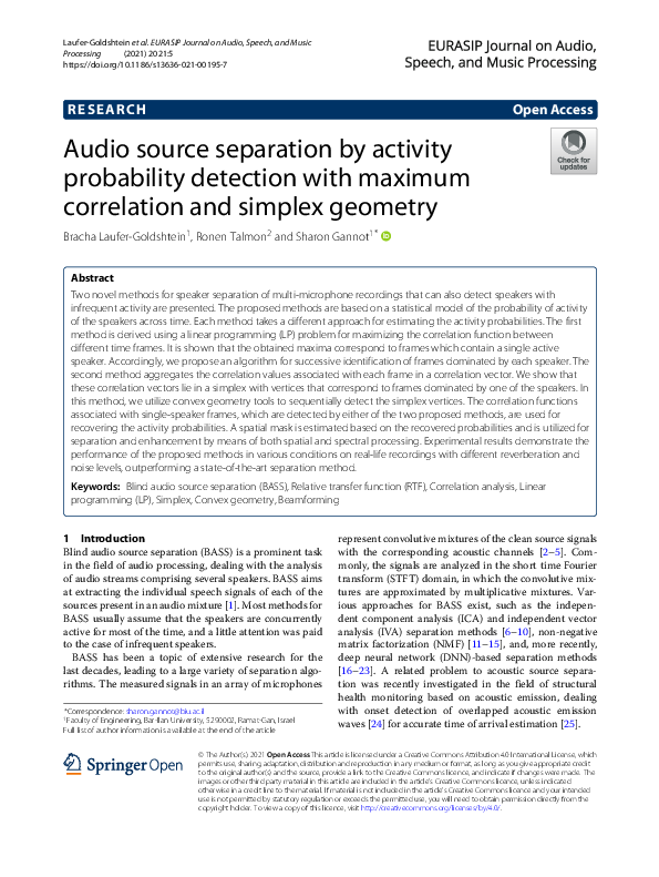 (PDF) Audio source separation by activity probability detection with maximum correlation and ...