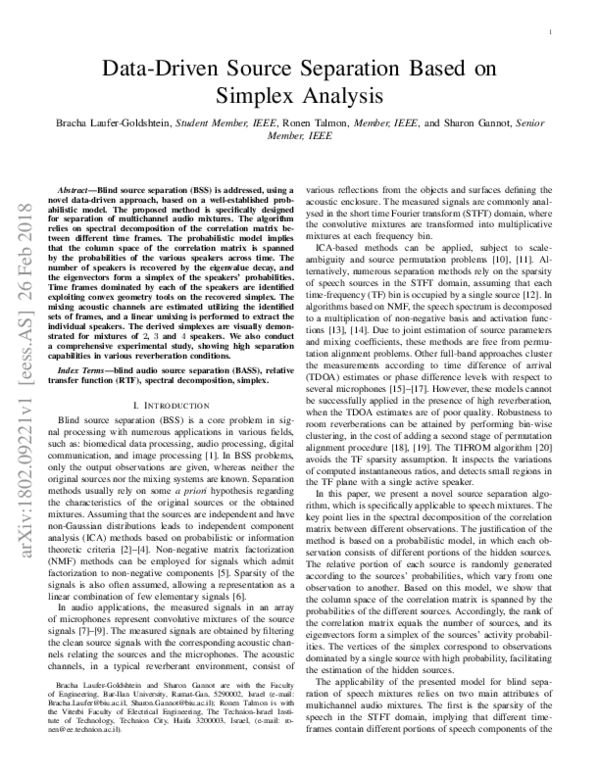 Pdf Data Driven Source Separation Based On Simplex Analysis