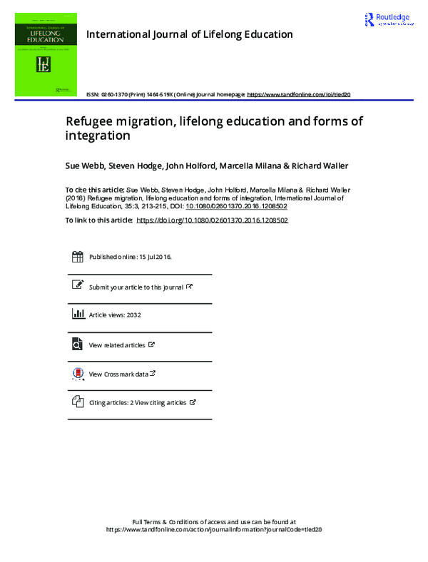 (PDF) Refugee migration, lifelong education and forms of integration