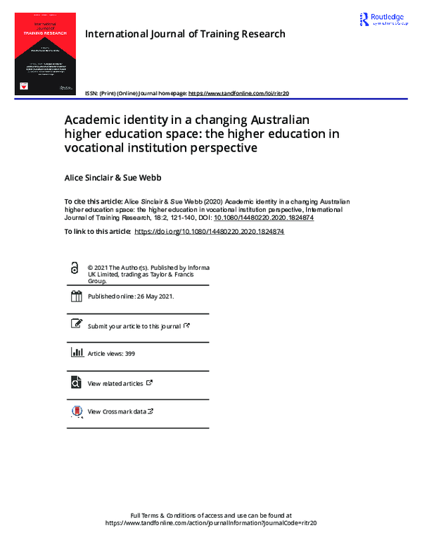 (PDF) Academic identity in a changing Australian higher education space ...