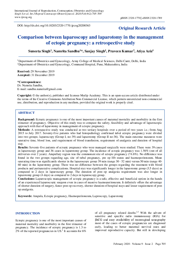 (PDF) Comparison between laparoscopy and laparotomy in the management ...