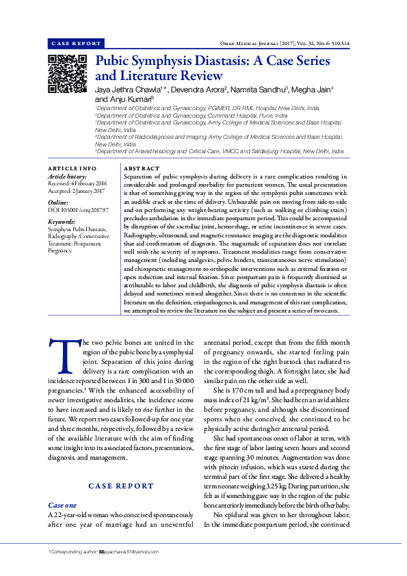 Pdf Pubic Symphysis Diastasis A Case Series And Literature Review