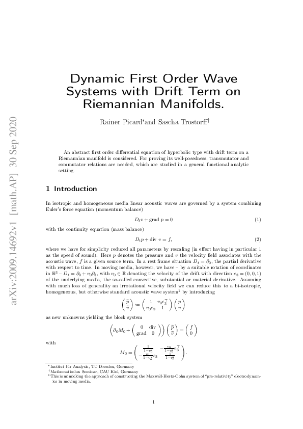 (PDF) Dynamic first order wave systems with drift term on Riemannian ...
