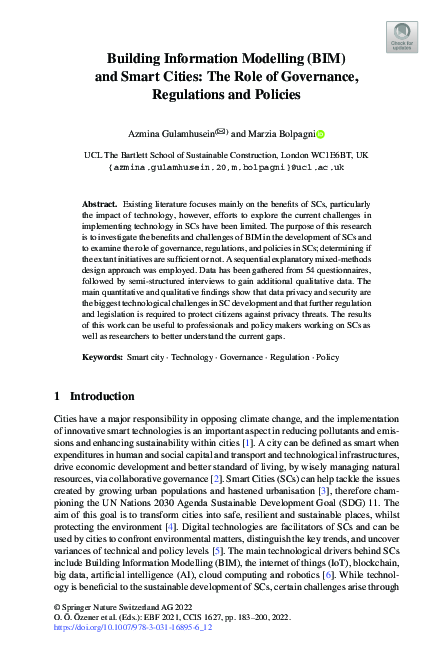 (PDF) Building Information Modelling (BIM) and Smart Cities: The Role of Governance, Regulations ...