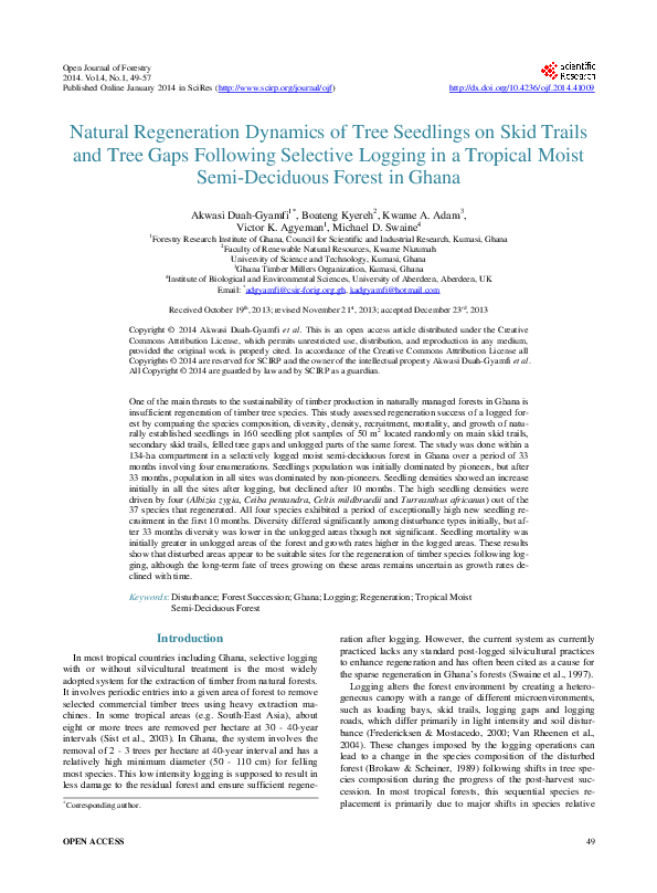 (PDF) Natural Regeneration Dynamics of Tree Seedlings on Skid Trails and Tree Gaps Following ...
