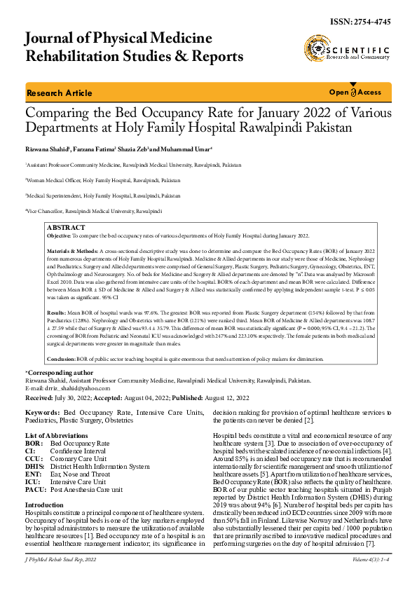 (PDF) Comparing the Bed Occupancy Rate for January 2022 of Various ...