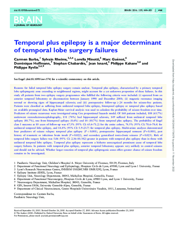 (PDF) Temporal plus epilepsy is a major determinant of temporal lobe ...