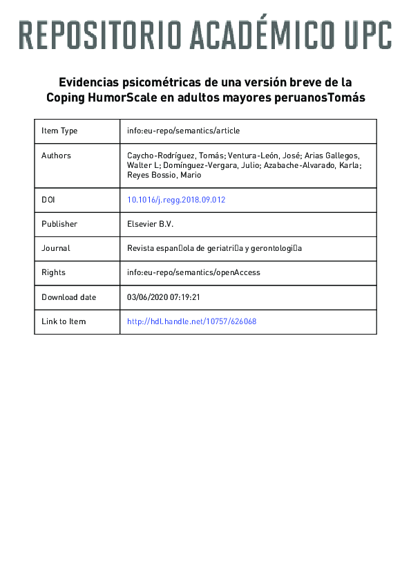 (PDF) Evidencias psicométricas de una versión breve de la Coping Humor ...