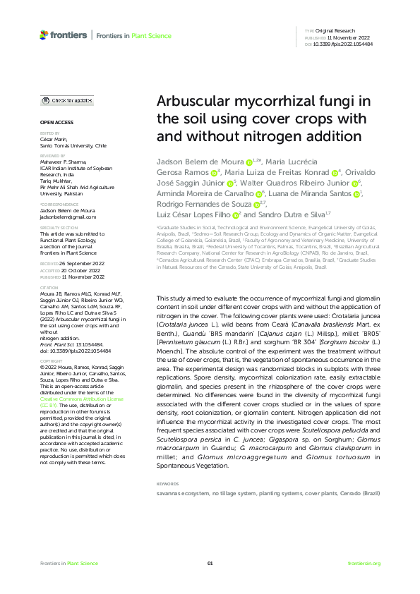 (PDF) Arbuscular mycorrhizal fungi in the soil using cover crops with and without nitrogen addition