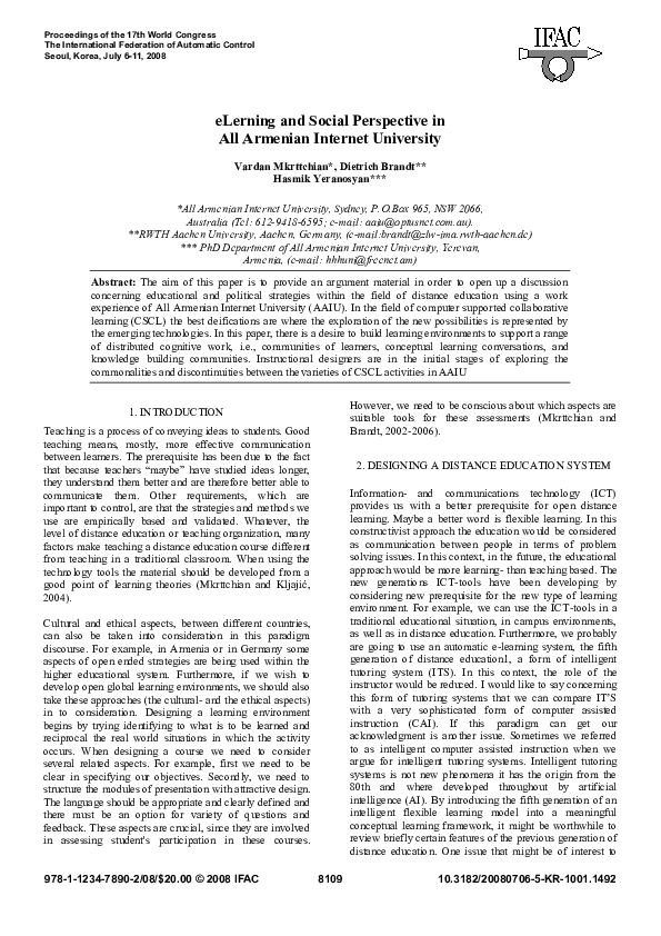 (PDF) eLerning and Social Perspective in All Armenian Internet University
