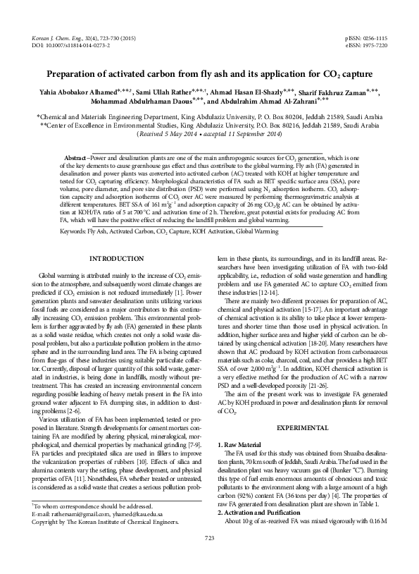 (PDF) Preparation of activated carbon from fly ash and its application for CO2 capture