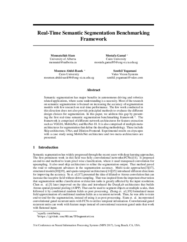 (PDF) Real-Time Semantic Segmentation Benchmarking Framework