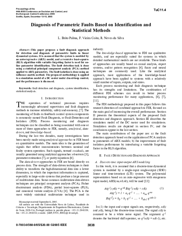 (PDF) Diagnosis of parametric faults based on identification and statistical methods | Rui Neves ...