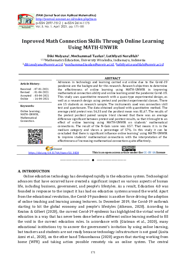 (PDF) Inproved Math Connection Skills Through Online Learning Using ...