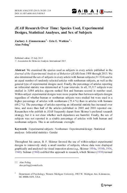 Pdf Jeab Research Over Time Species Used Experimental Designs