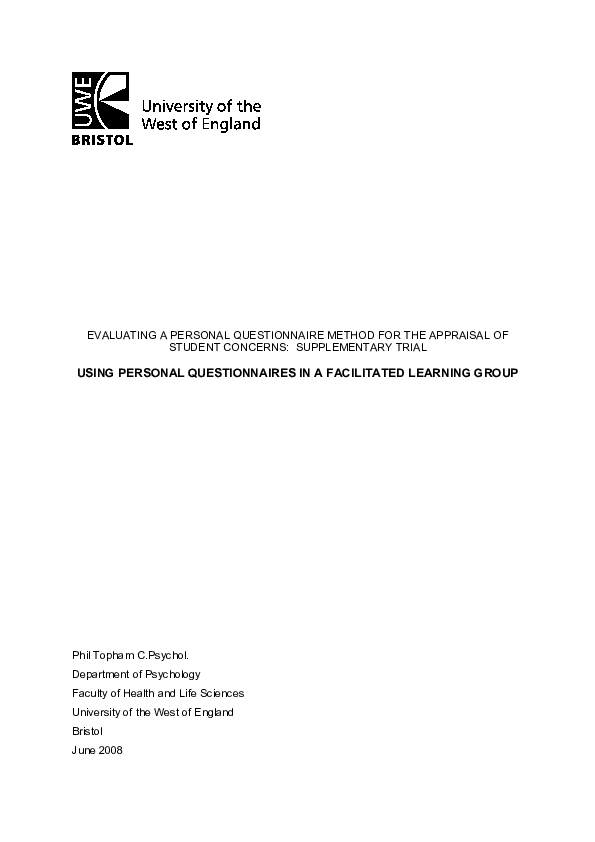 (DOC) Using personal questionnaires in a facilitated learning group ...