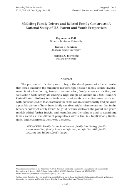 (PDF) Modeling Family Leisure and Related Family Constructs: A National ...
