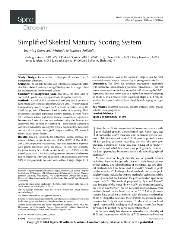 (PDF) Simplified Skeletal Maturity Scoring System
