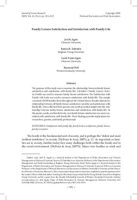 (PDF) Family Leisure Satisfaction and Satisfaction with Family Life