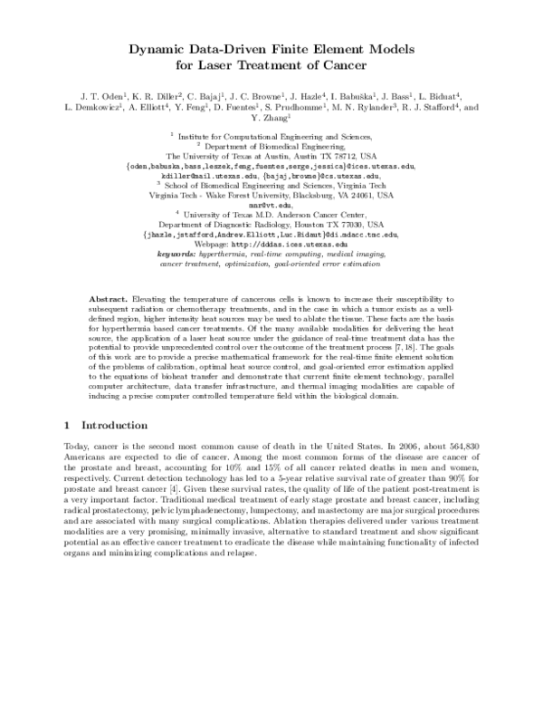Pdf Dynamic Data Driven Finite Element Models For Laser Treatment Of Cancer 