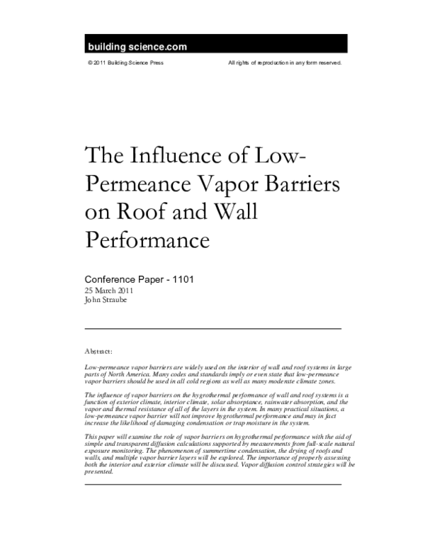 (PDF) The Influence of Low- Permeance Vapor Barriers on Roof and Wall ...
