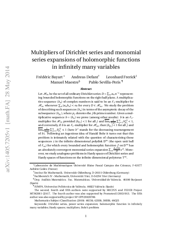 (PDF) Multipliers of Dirichlet series