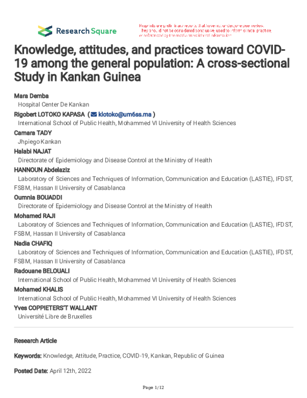 (PDF) Knowledge, attitudes, and practices toward COVID-19 among the general population: A cross ...