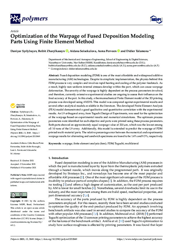 (PDF) Optimization of the Warpage of Fused Deposition Modeling Parts Using Finite Element Method