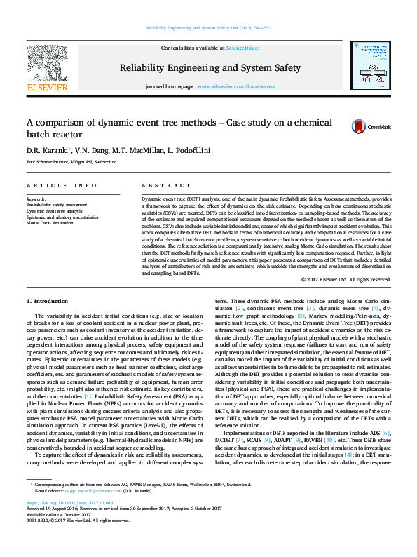 (PDF) A comparison of dynamic event tree methods – Case study on a chemical batch reactor