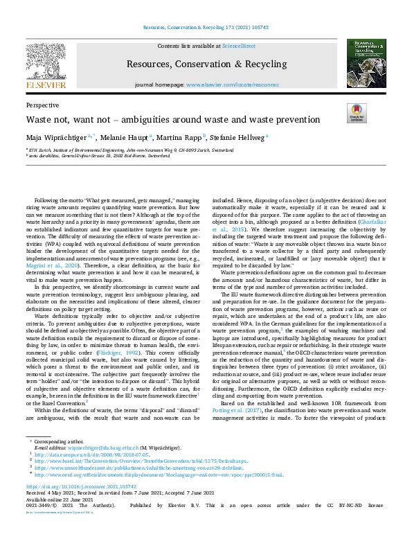 (PDF) Waste not, want not – ambiguities around waste and waste prevention