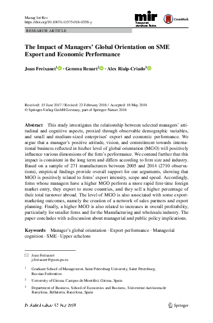 (PDF) The Impact of Managers’ Global Orientation on SME Export and ...