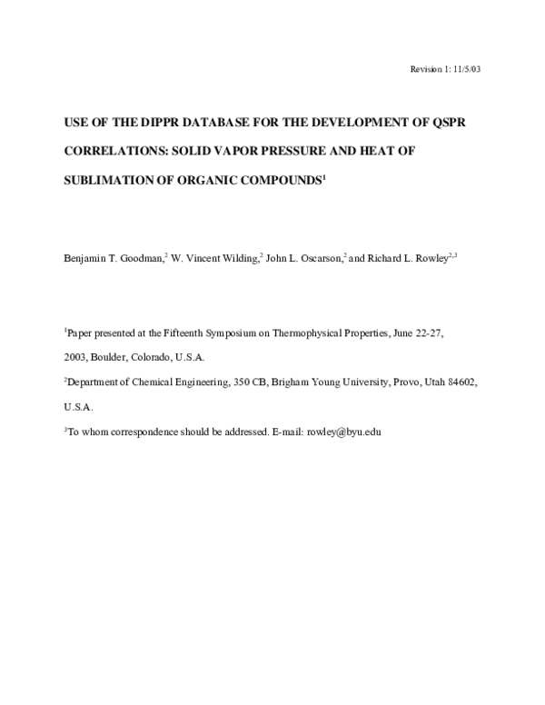 (PDF) Use of the DIPPR Database for the Development of QSPR ...